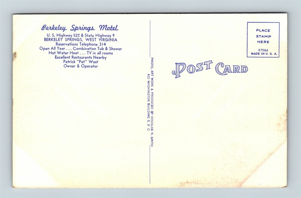 Postcard WV Berkeley Springs West Virginia The Berkeley Springs Motel ...