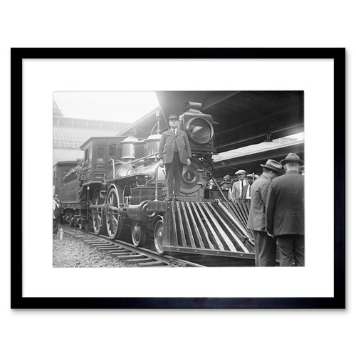 Photo Bw Train Conductor Steam Engine Framed Art Print Picture Mount ...