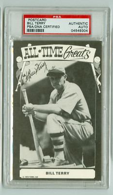 Bill Terry Autographed 1973 TCMA all Time Greats Post Card NY Giants ...