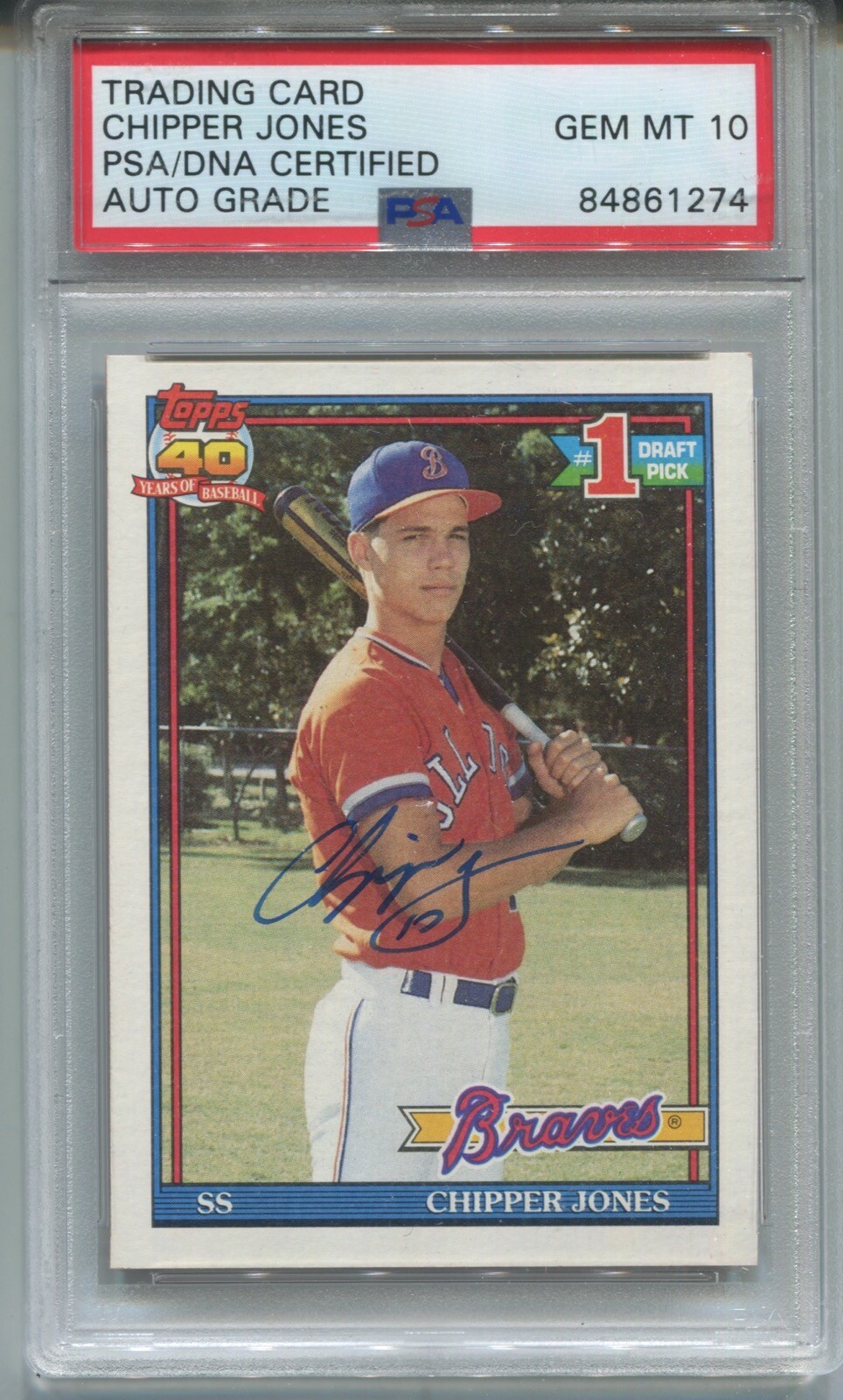 1991 Chipper Jones Topps AUTO ROOKIE SIGNED BLUE INK Rc #333 PSA DNA ...