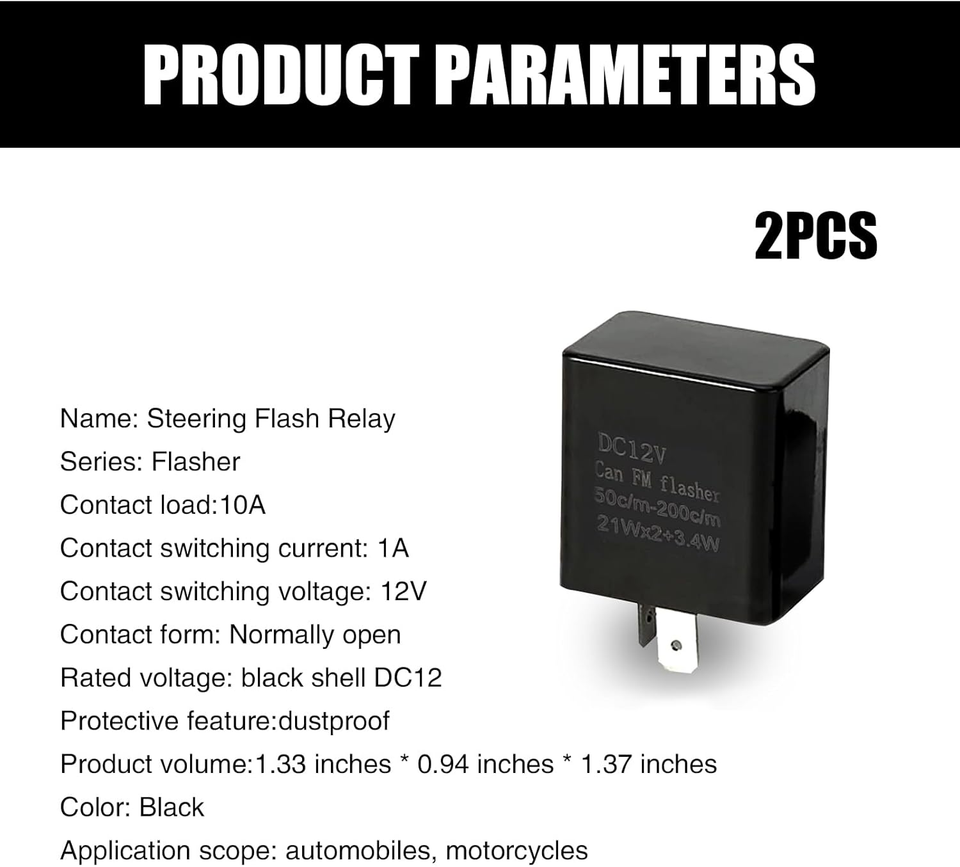 Pack-2 LED Flasher Relay, 12V Speed Adjustable Hazard Warn Flash Relay ...