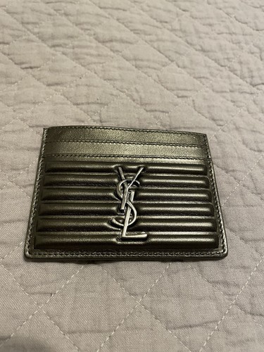 YSL Saint Laurent Metallic Gray Logo 5 Slot Card Case - See Description ...