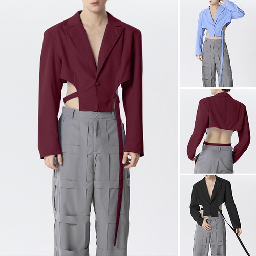 INCERUN Mens V Neck Long Sleeve Tops Blazer Backless Crop Party Coat ...