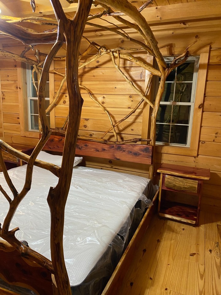 Rustic Cedar Log Canopy Bed –Full Size Frame with 2" Thick Headboard ...