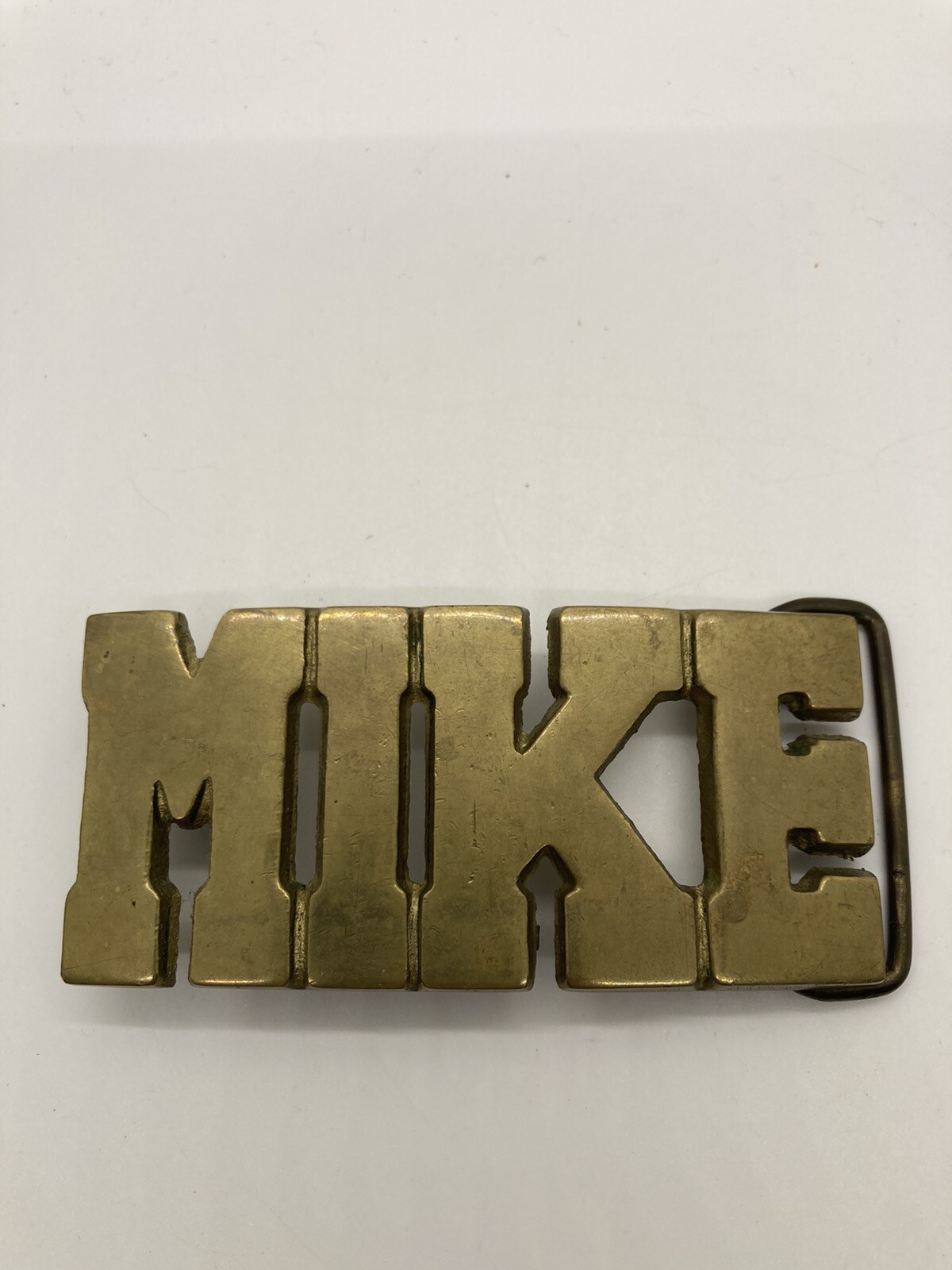 MIKE Brass Belt Buckle 1970’s Made In Taiwan R.O.C. - Gem