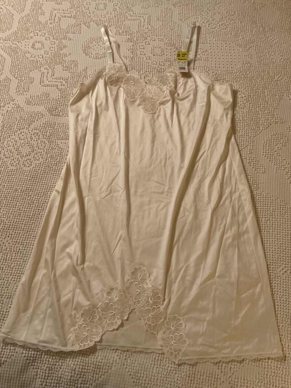 VTG Shadowline Ivory Full Nylon Slip Size 38 Lace Tri… - Gem