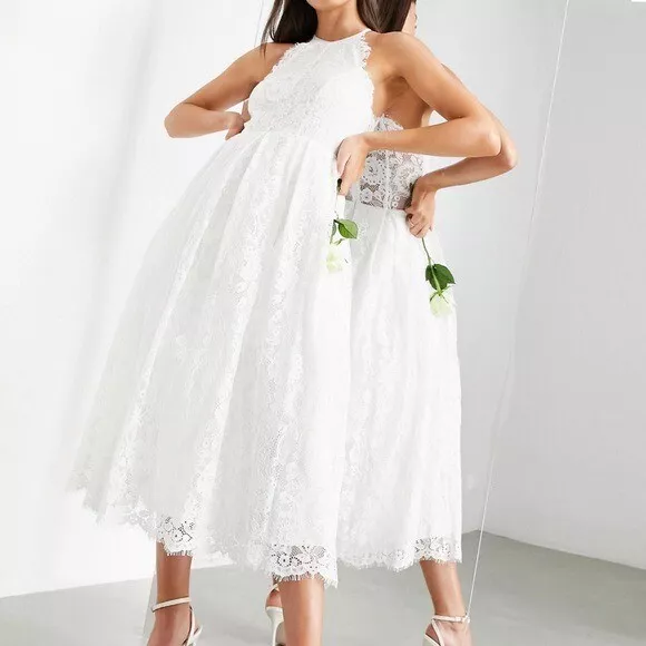 Asos Valerie Lace Halter Neck Midi Wedding Dress In White