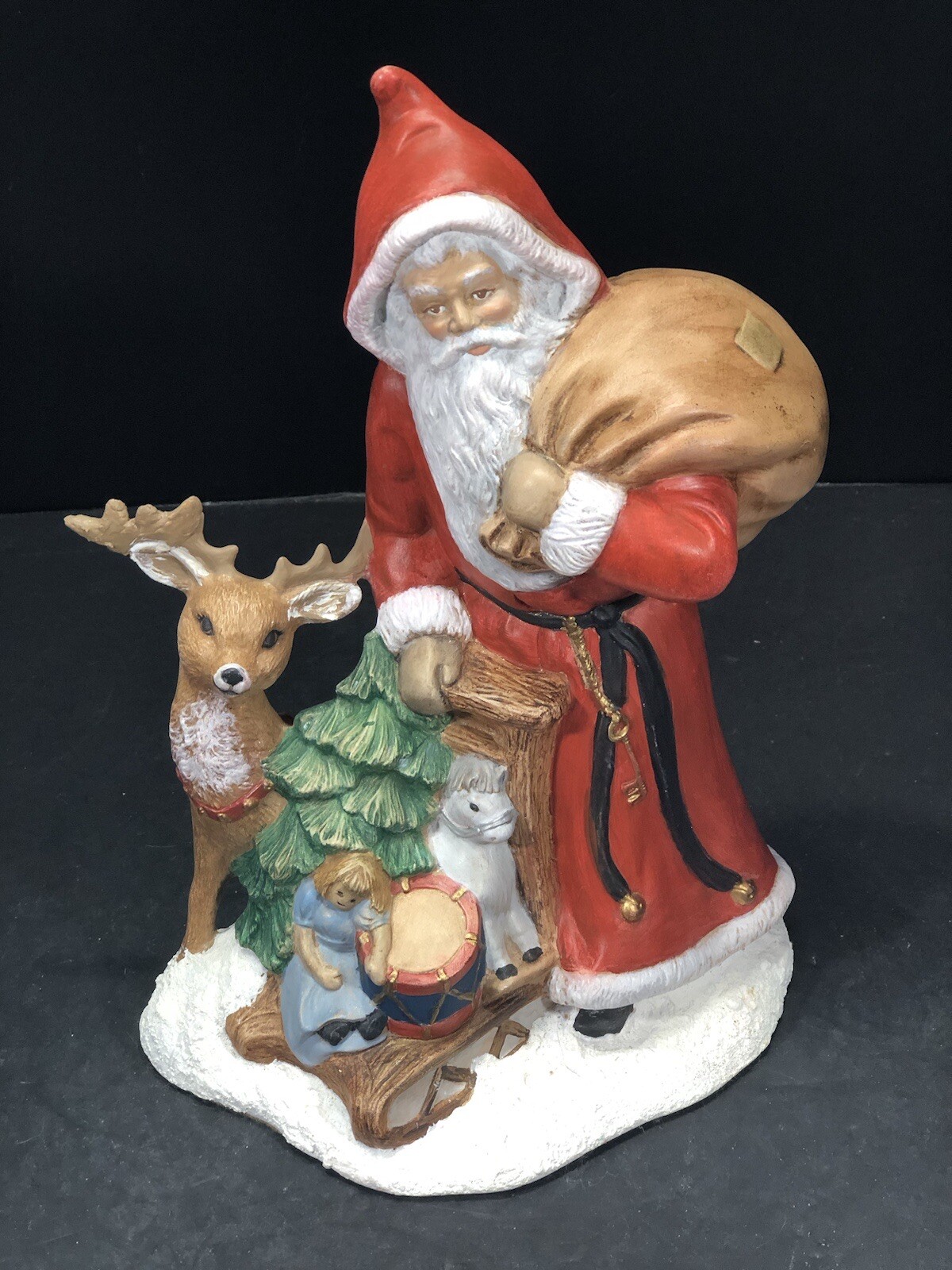 Santa Claus Deer Figurine GC Vtg 1988 Red Tan Green White Ceramic 10 ...