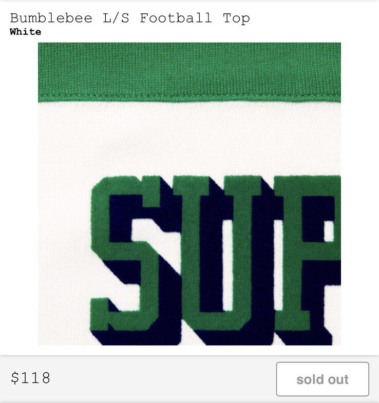 Supreme Bumblebee L/S Football Top White Green XXL Cotton Supreme Bumblebee L/S Football Top White Green XXL Cotton