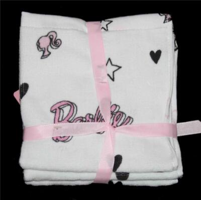 4 Barbie Heads Script Stars Hearts Pink Black White Velour 13 x 13 ...