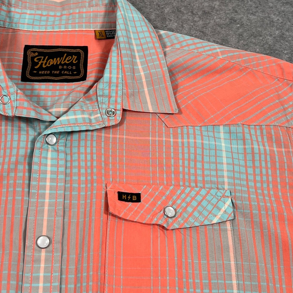 Howler Bros Brothers Orange Pearl Snap H Bar B Short Sleeve Shirt Men's ...