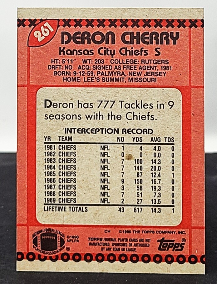 DERON CHERRY Signed Autograph 1990 Topps Football Card #261 Kansas City ...