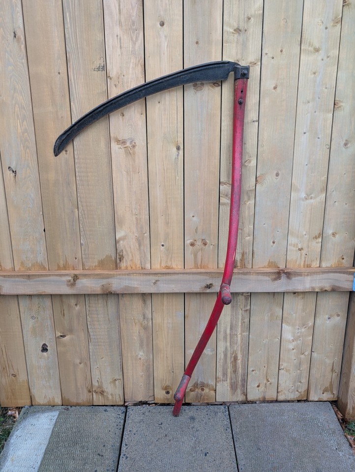 Vintage Red Hay Scythe 56" Long Farm Tool Sickle with a 27" Long Metal ...