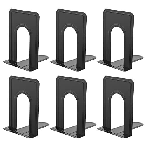 6 Pack Metal Bookends Book Stopper Holders for Shelves Home Office ...