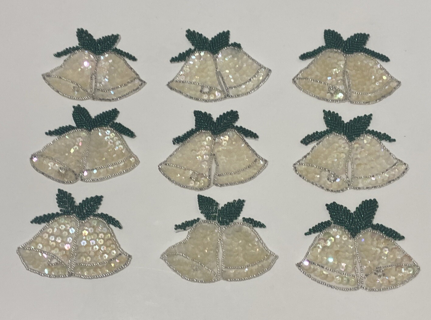 Lot Of 9 Vintage Christmas Bells Sew On Sequin Beaded Applique 2-3/4”x ...