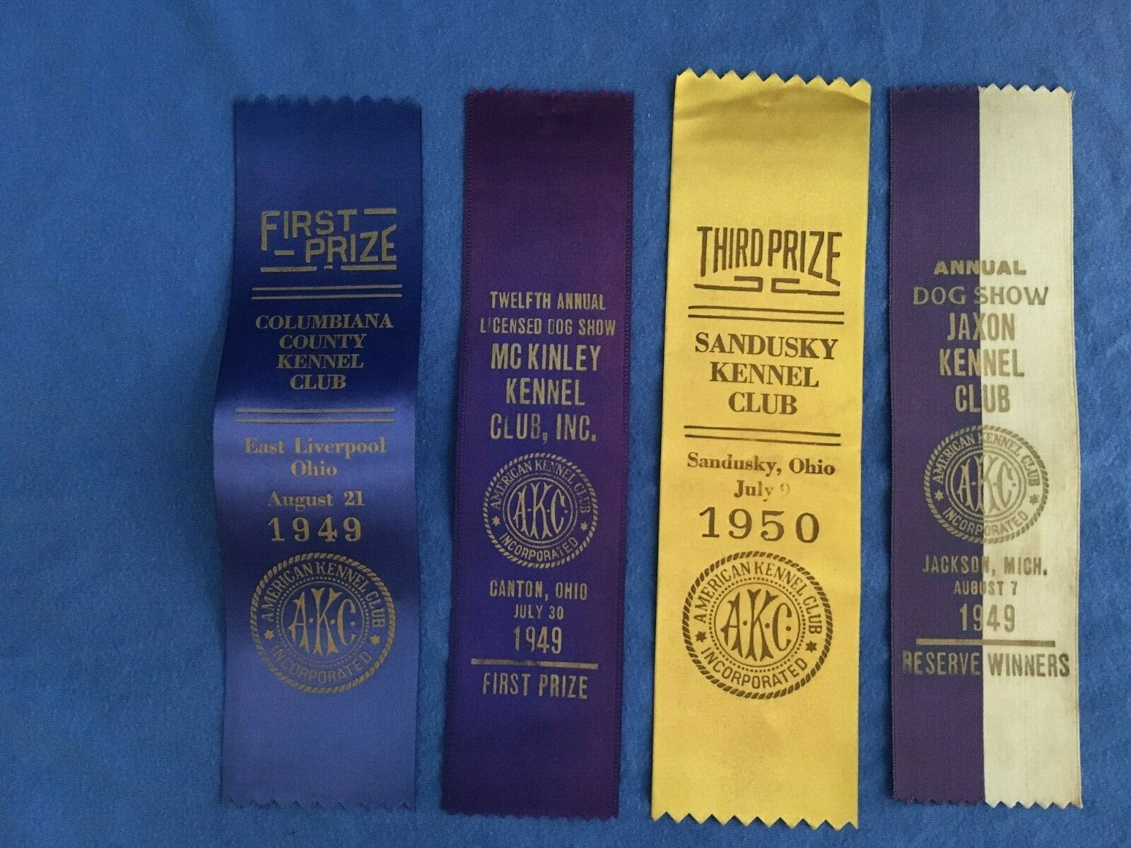 1949-50 AKC American Kennel Club Ribbons Lot of 4 Michigan Ohio Dog ...
