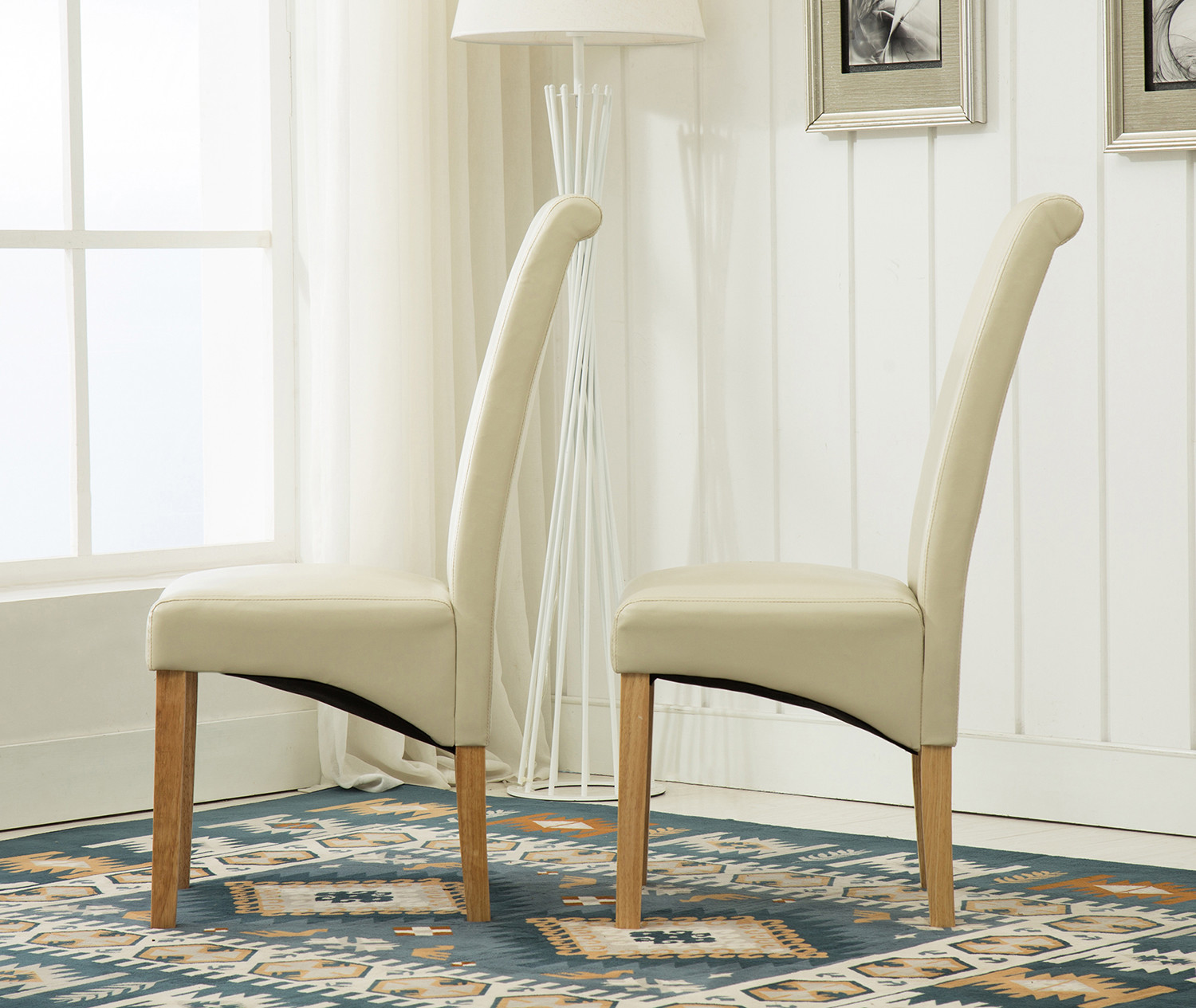 Set of 2 Faux Leather Dining Chairs Roll Top Scroll High Back home ...