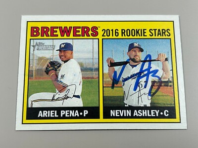 Nevin Ashley Signed 2016 Topps Heritage Card #170 COA Rookie Ariel Pena ...