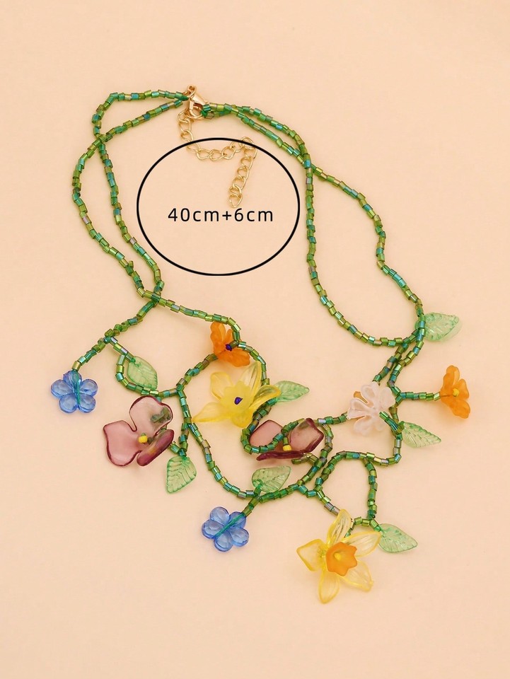 1pc Green Beaded Flower Multi Layered Necklace For Women | eBay