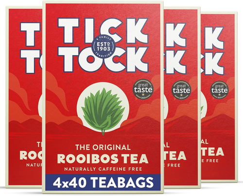 Tick Tock Rooibos Teabags, Caffeine-Free Tea, Pack of 4 X 40 Tea Bags ...