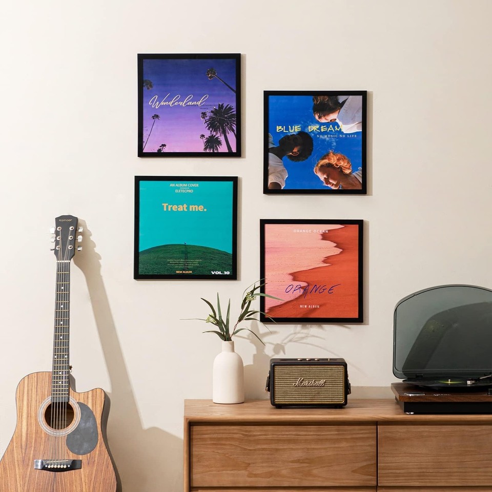 4 Pack 12.5x12.5 Black Vinyl Record Frames for 12" LP Album Covers Wall ...