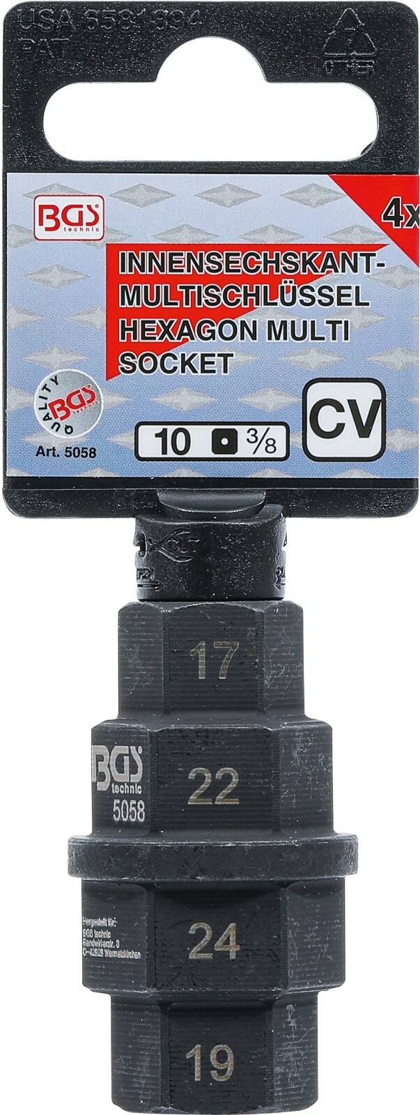 BGS Motorrad Innensechskant 6-kant 17-19-22-24 mm Steckachse Achse Nuß ...