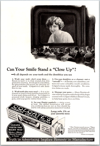 PRINT AD 1923 Colgate's Ribbon Dental Cream Toothpaste Close Up Smile 6 ...