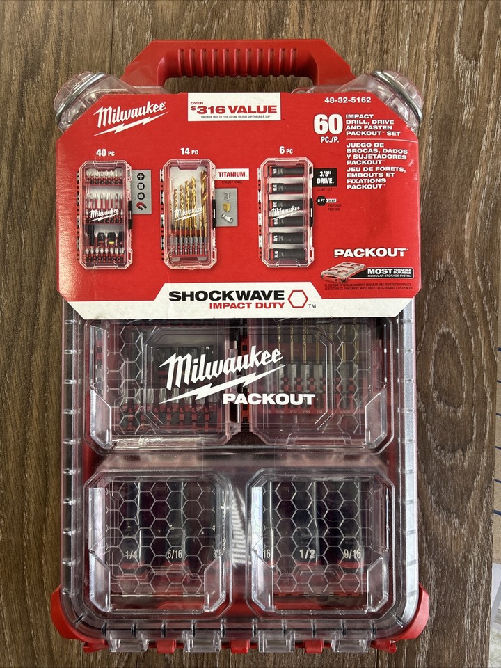 Milwaukee 48-32-5162 SHOCKWAVE Impact Drill Drive & Fasten PACKOUT Set ...