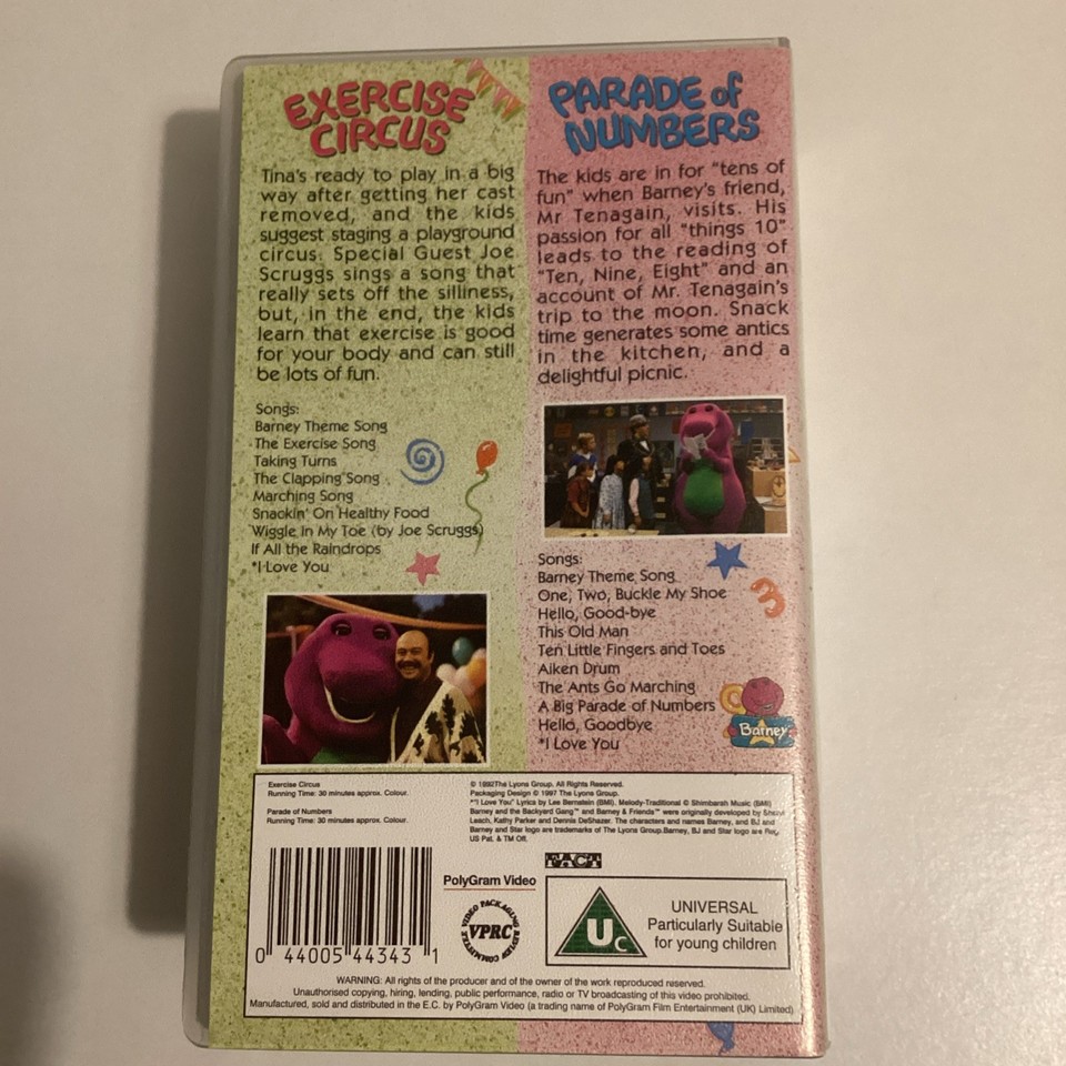 Barney's Exercise Circus & Parade Of Numbers Sing-Along 2-Pack VHS ...