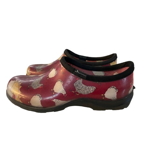 Sloggers women's rain clogs, red with chickens size 10 | eBay