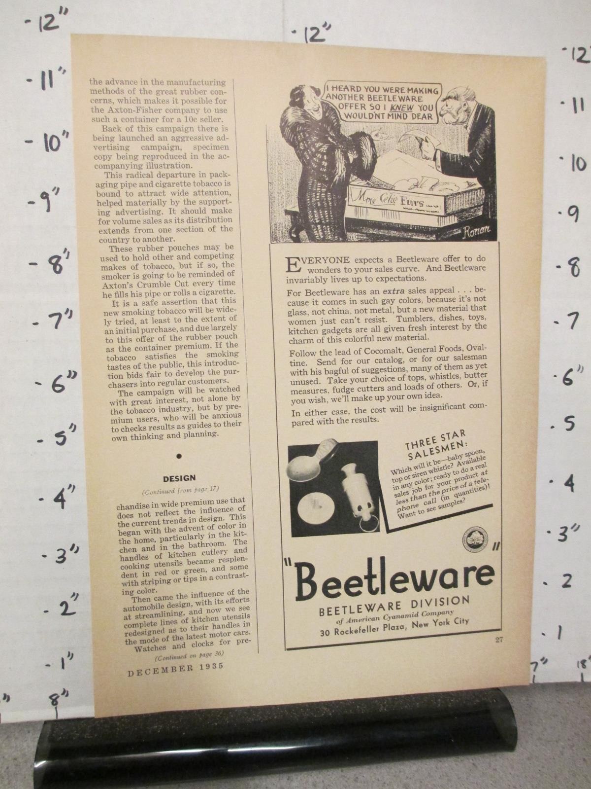 trade magazine premium ad 1935 BEETLEWARE whistle baby spoon spinning ...