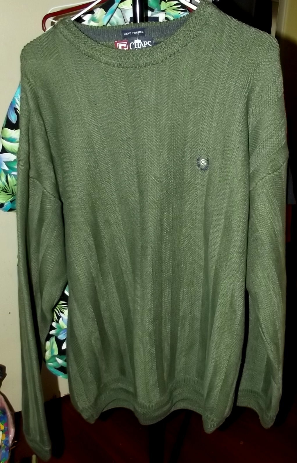 MEN'S CHAPS CREWNECK SWEATER~Army GREEN HERRINGBONE ~ LARGE (C66) | eBay