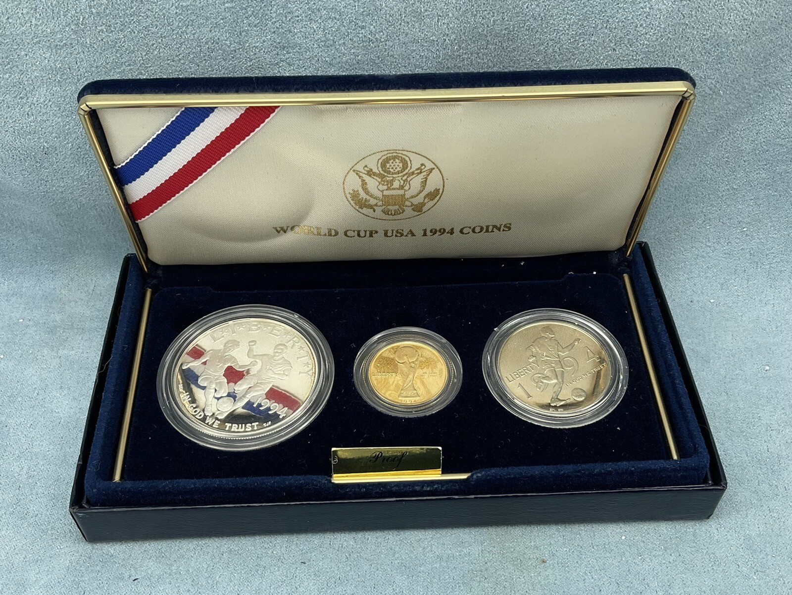 1994 World Cup Proof 3-Coins Set-Gold $5, Silver $1 & $.50 Commem BU with Box | eBay