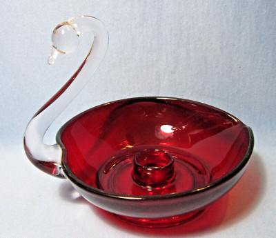 SWAN CANDLEHOLDER Vintage Ruby Red Glass ~ Viking Elegant Glass 1940's ...