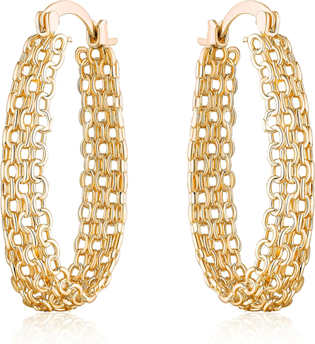 18K Gold Plated Link Mesh Braided Filigree Hoop Earrings (Gold ...