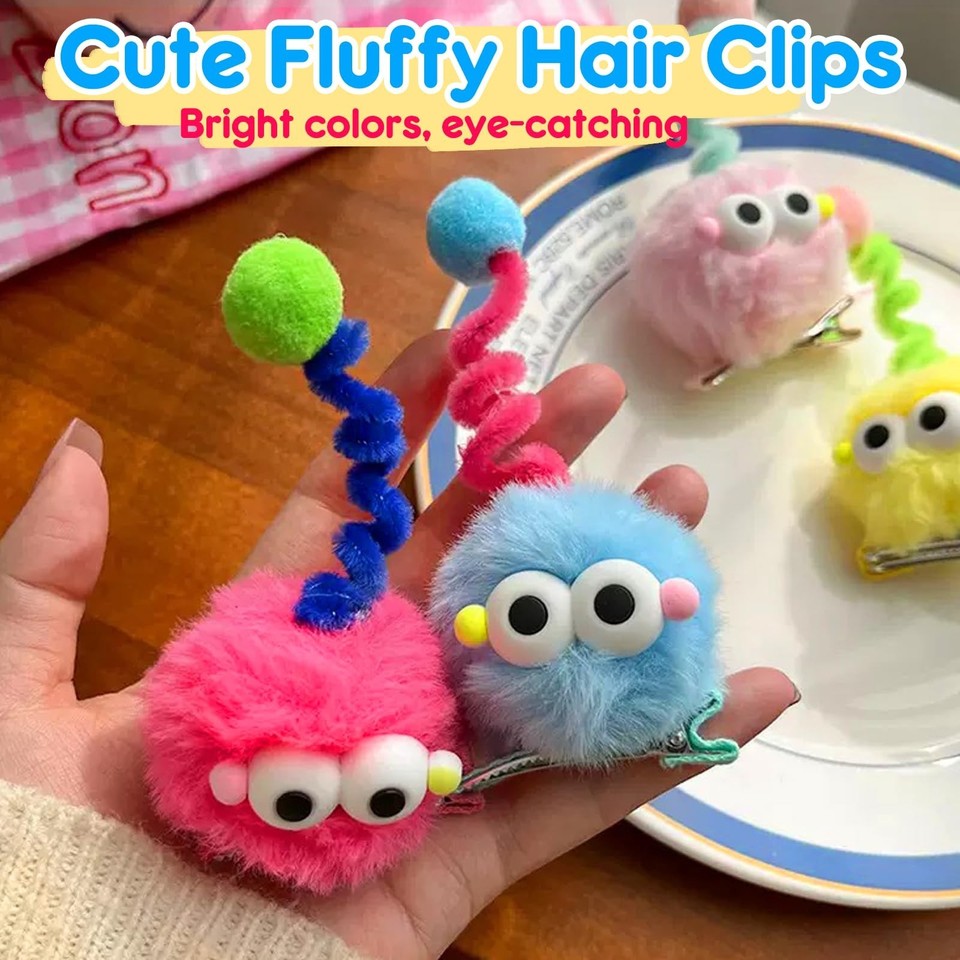 Funny Pom Poms Hair Clips, Cartoon Clips for Toddler, Cute Hairs ...