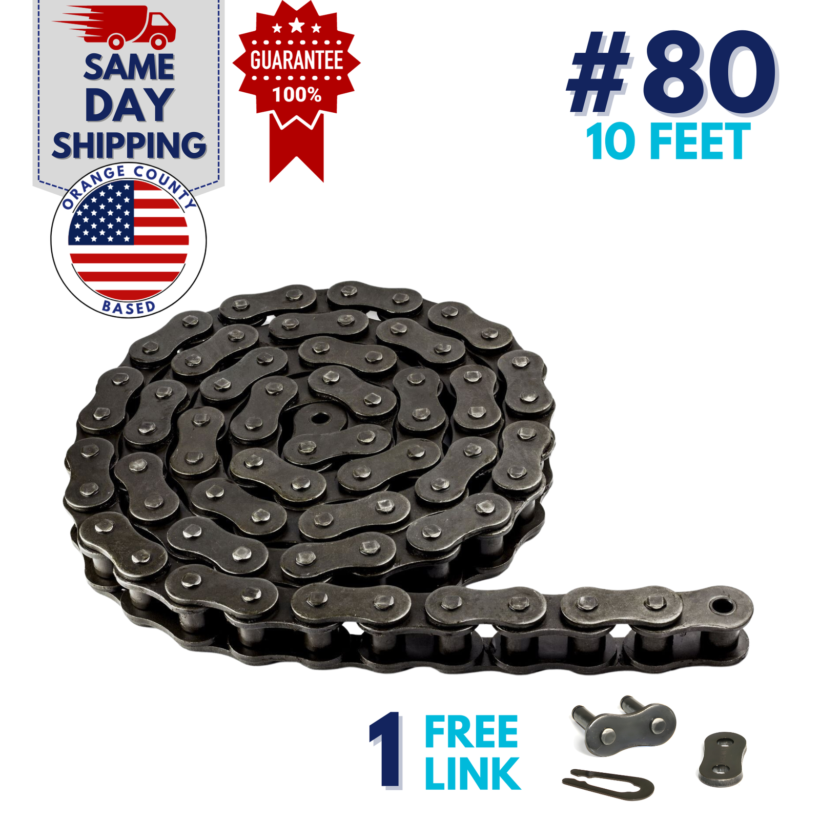 #80 Roller Chain 10 Feet with 1 Connecting Links | eBay