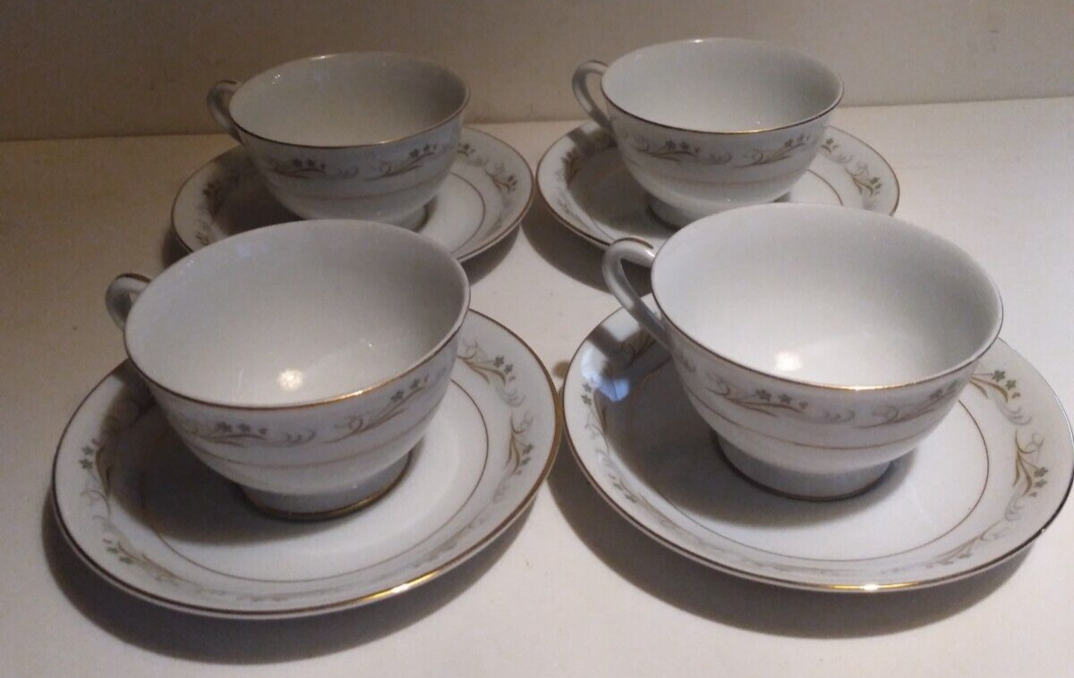 Set Of 4 Mid Century Sango Fine China Belaire Tea Cups & Saucers | eBay