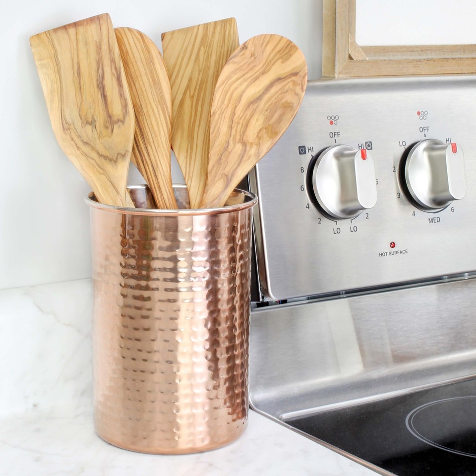 Hammered Metal Kitchen Utensil Holder / 7in Tool Caddy, for Spoons ...