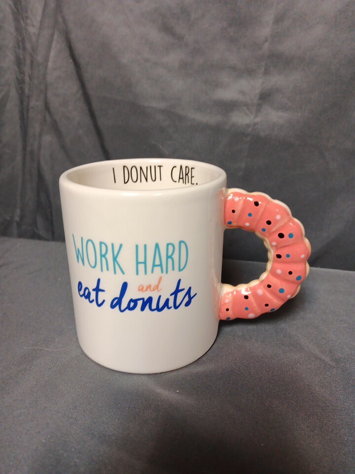 American Atelier Work Hard and Eat Donuts Coffee Mug 12 oz Pink Donut ...