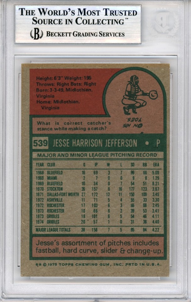 Jesse Jefferson Signed 1975 Topps Card 539 Baltimore Orioles Beckett | eBay