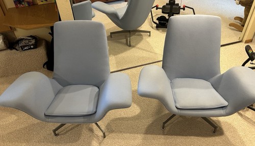Pair of Mid-Century Modern Dialogue HBF Winged Swivel Lounge Chairs ...