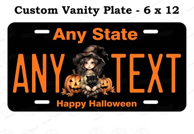Happy Halloween Girl Pumpkin Custom License Plate Metal Tag Auto ATV ...