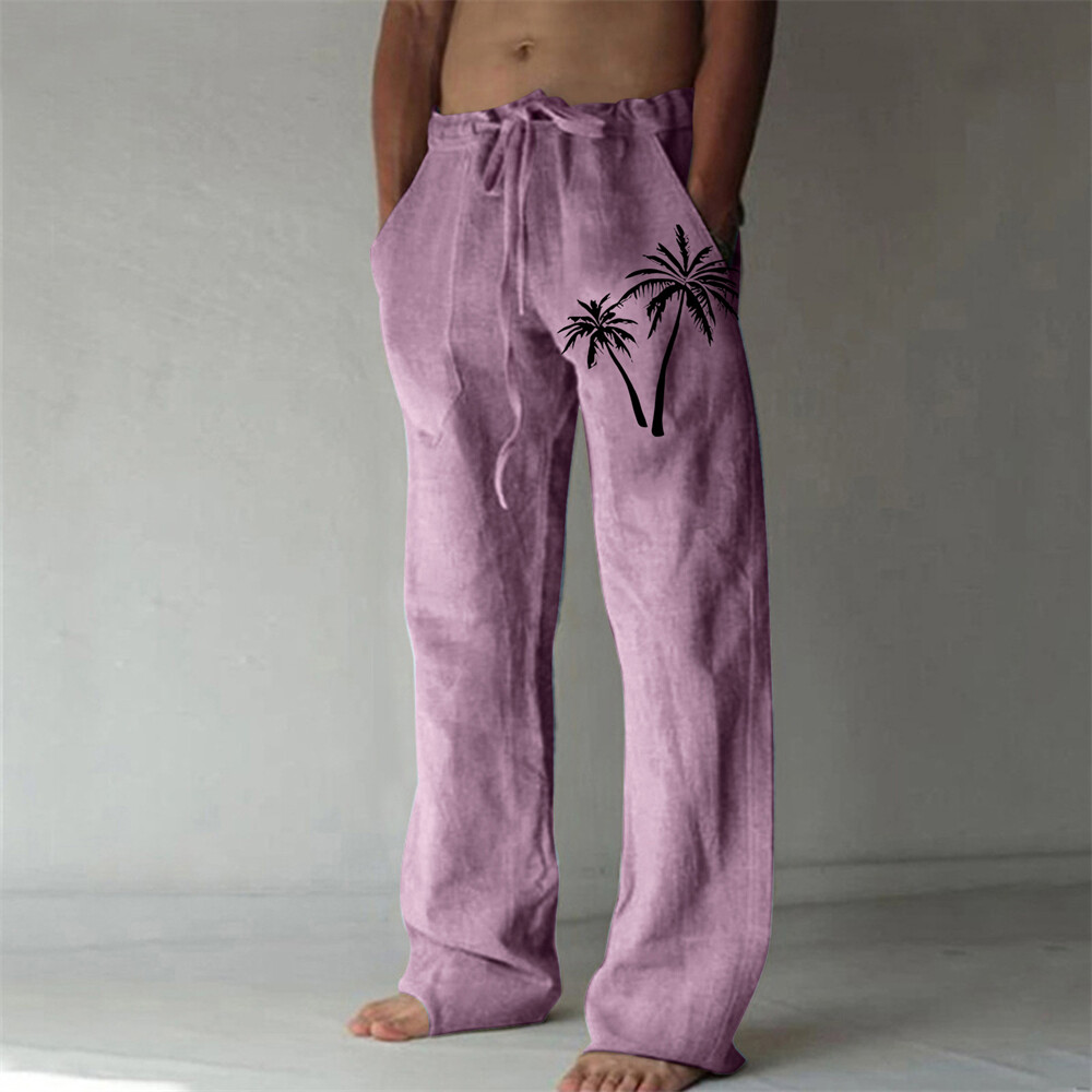Mens Linen Drawstring Beach Pants