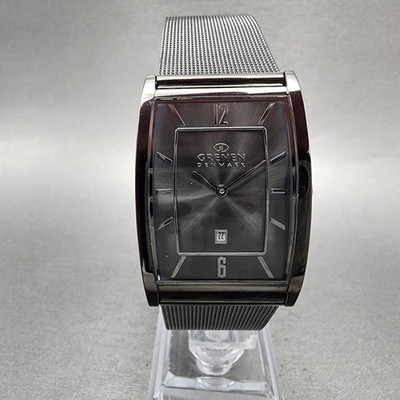 Skagen Grenen Tank Watch Men 29mm Silver Dial Black Tone Date Rectangle ...