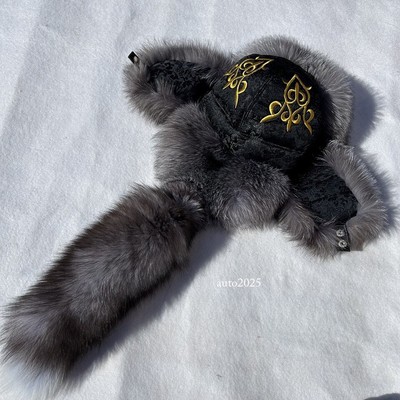 Unisex Real Fox Fur Hat Russian Warm Ushanka Cossack Mongolia Hat Cap ...