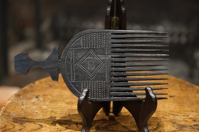 African Akan Carved Wooden Afro Comb Ghana Tribal Art Prestige Piece ...