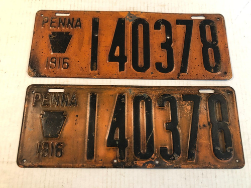 Vintage 1916 Pennsylvania Matching Set of Heavy Metal License Plates ...