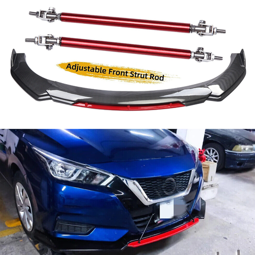 Front Bumper Spoiler Splitter Carbon Fiber Black+Red For NISSAN VERSA ...