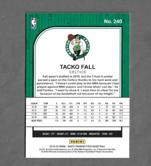 Tacko Fall RC Boston Celtics 2019-20 Panini Premium #240 | eBay